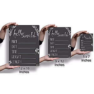 Cohas Hello World Newborn Baby Announcement Chalkboard Sign with Space Theme, 9 by 12 Inches, White Marker