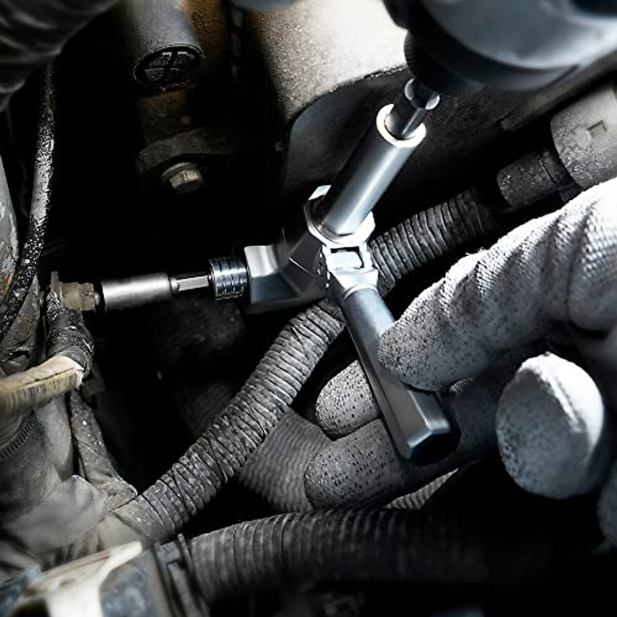 AUCO Durable Right Angle Drill Attachment, Adjustable Drill Adapter, Impact Fit, Max Torque 500 in-lbs (56.5 Nm), All Metal Body & Steel Gear, For Use with Cordless Drill and Impact Driver