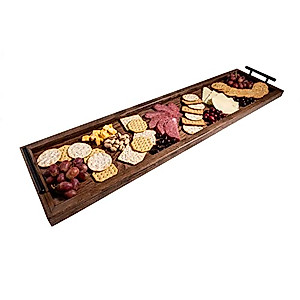 Charcuterie board-Rustic long table tray-farmhouse table trough-farmhouse table decor-tray for decor-farmhouse table tray centerpiece-dining room centerpiece-long wood tray (9" x 40", Walnut stain)