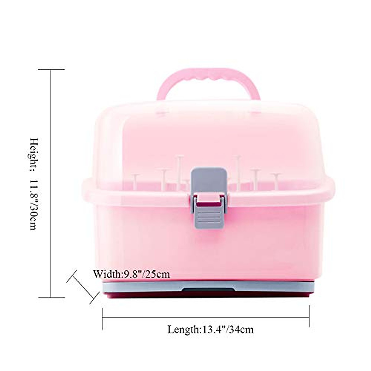 Baby Bottle Drying Rack with Anti-Dust Cover Portable Nursing Bottle Storage Box Dinnerware Organizer for Home Kitchen Use Pink