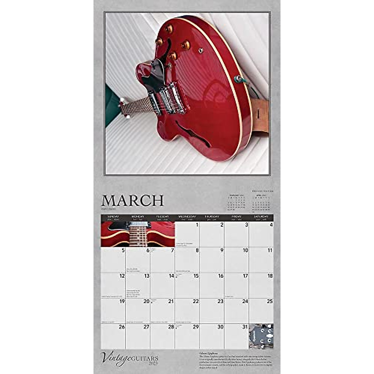 Vintage Guitars | 2023 12 x 24 Inch Monthly Square Wall Calendar | Foil Stamped Cover | BrownTrout | Instrument Classic