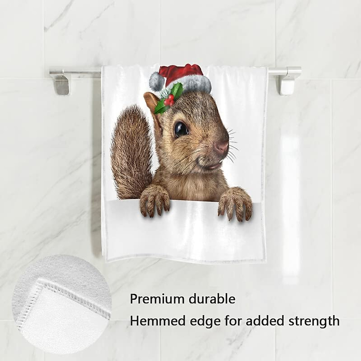 Tamniee Christmas Squirrel Hand Towels Santa Clause Hat Holly Berries Decor Kitchen Dish Towel Quality Premium Bathroom Washcloth 30 x 15 Inches for Beach Guest Hotel Spa Gym Sport Yoga Home