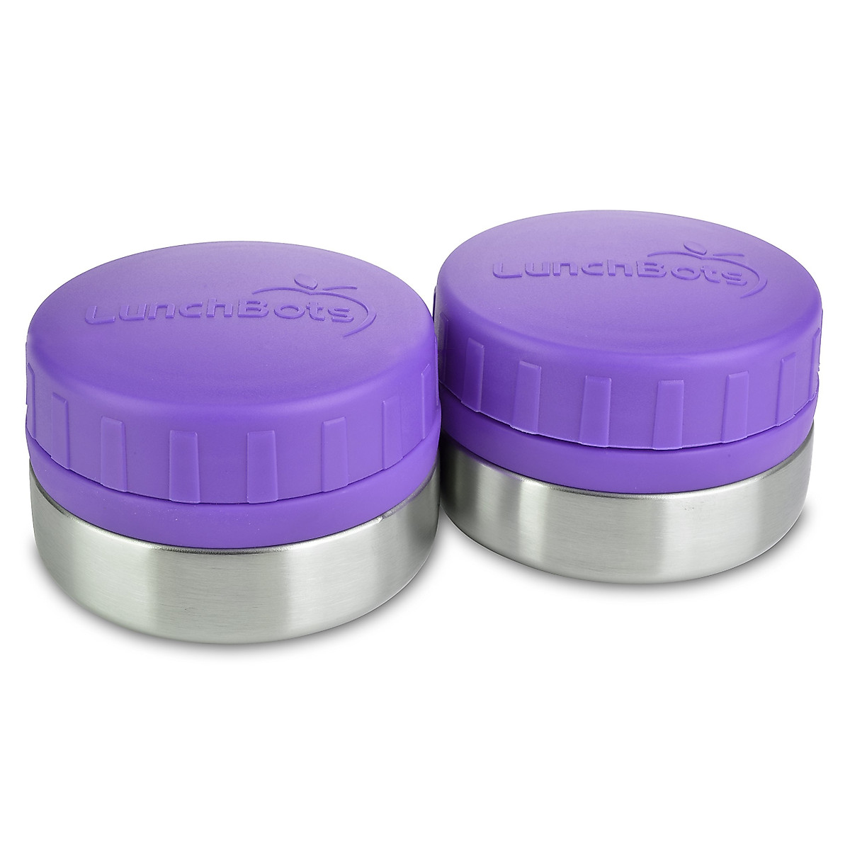 LunchBots Rounds Leak Proof 4 oz. Stainless Snack Container Jar, Set of 2, Purple Lids
