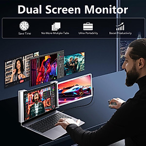 14” Dual Laptop Monitor Extender- FHD 1080P IPS Portable Screen Extender with USB-C & Mini HDMI Port, Plug & Play, Easy to Carry, Lightweight Side Screen for 14-17.3” Laptops, Switch, Xbox