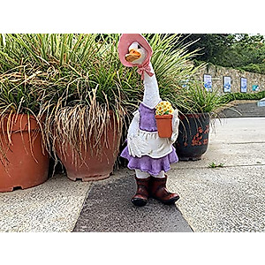 iRonrain Garden Statues Gardener Couple Duck, Indoor Outdoor Decorations Cute Ducks Art Décor Goose Figurine Ornament for Yard Home Garden Patio and Office (Female)