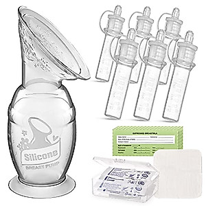 haakaa Manual Breast Pump 5oz/150ml & Silicone Colostrum Collector Kit Ready-to-Use Pack (0.1oz/4ml, 6pcs)