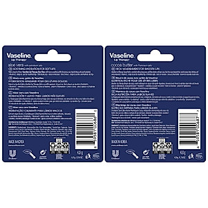 Vaseline Lip Therapy Variety 4-Pack – Cocoa Butter + Aloe Vera Moisturizing Lip Balm with Vitamin E, 0.16 Oz Ea