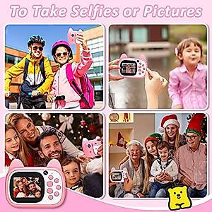 1080P HD Selfie Video Kids Camera Toys with 32GB SD Card, Digital Camera for Kids,Toddler Camera for Girls & Boys as Birthday, Pink