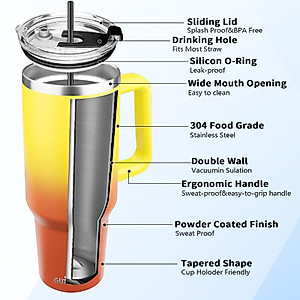 GUDEMAO 40 oz Tumbler with Handle, Insulated Tumbler with Lid and Straw, Reusable Stainless Steel Vacuum Insulated Cup, 100% Leak Proof Thermal Travel Coffee Mug Cup for Cold and Hot (Gold Orange)