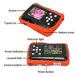 SNOQ Kids Digital Camera, 12MP 2 Inch 9.8 Feet Waterproof HD Digital Video Camera with Flash Light, Cute ABS Material Durable Children Teens Camera for Kids Boys Girls Birthday Gift(Black)