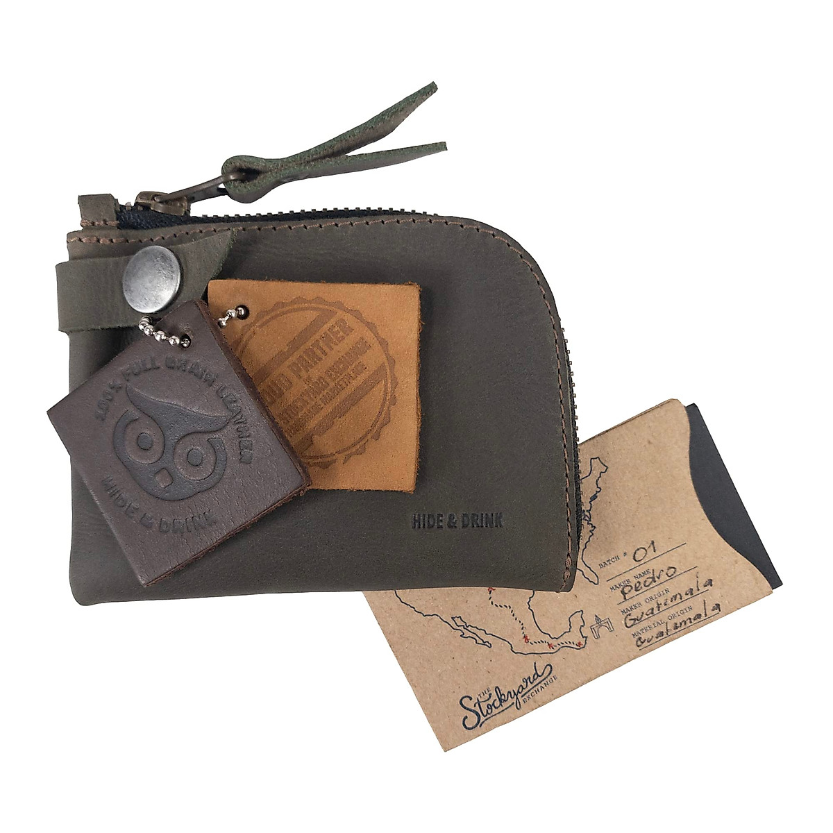 Hide & Drink, Zippered Wallet, Holds Up to 6 Cards Plus Folded Bills, Pouch Organizer, Cash Holder, Travel Essentials, Mini, Pocket-Size, Full Grain Leather, Handmade, Charcoal Black