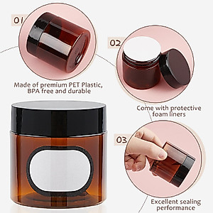 20 Pack 2 oz Amber Plastic Jars with Lids and Labels, Empty Salve Containers Refillable Cosmetic Jars for Creams, Lotion, Body Scrubs