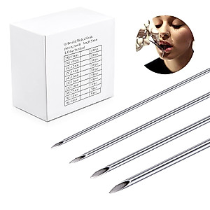 JIESIBAO 100PCS Mixed Body Piercing Needles, 14G 16G 18G 20G Stainless Steel Sterile Disposable Ear Nose Navel Nipple Lip Piercing Needles