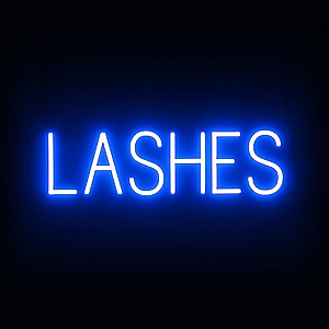SpellBrite LASHES Sign for Beauty Salons | Beauty-Related Signs with Neon Look, Blue LED Light | 23.8" x 6.3"