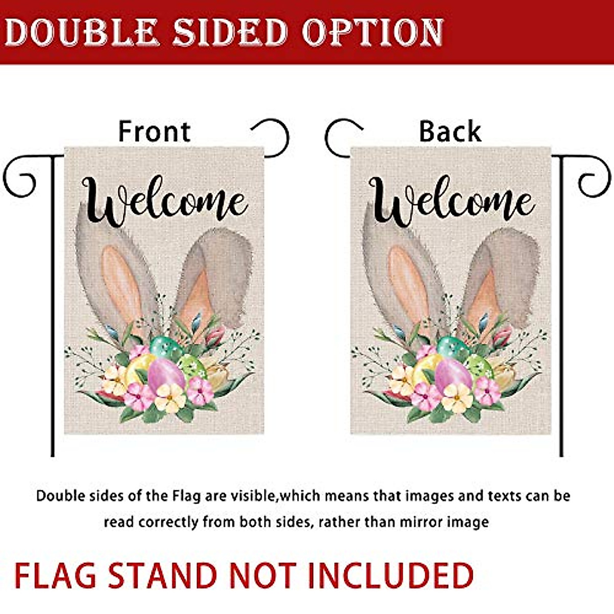 Spring Easter Ears Garden Flag for Outside 12x18 Double Sided Small Welcome Easter Eggs Garden Yard Flags Farmhouse Home Easter Garden Yard Outdoor Decor