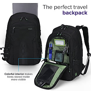 Targus Travel Laptop Backpack for 17 inch Laptops, TSA Checkpoint-Friendly Carry On Travel Backpack for Women Men Business/College Laptop Bag for Work School Travel, Black (TBB019US)