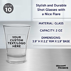 Custom Shot Glasses 2 oz. Set of 10, Personalized Bulk Pack - Great for Wedding, Party, Birthday, Gifts - Clear