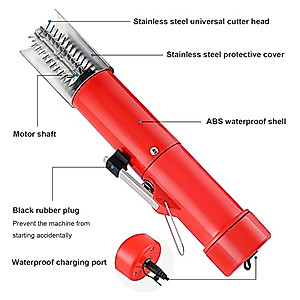 Electric Fish Scaler Remover 2600mAh Cordless Fish Scale Scraper Cleaner with Extra Cutter Head (Red)