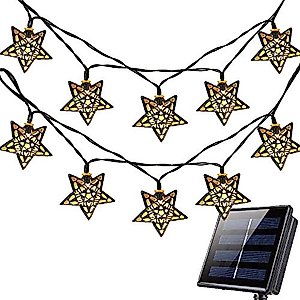 WONFAST Solar Star String Lights, 15.7FT 20LED Moroccan Metal Stars Solar Fairy Lantern Night Decorative String Lights for Garden Yard Home Landscape Christmas Party Lighting Decorations (Warm White)