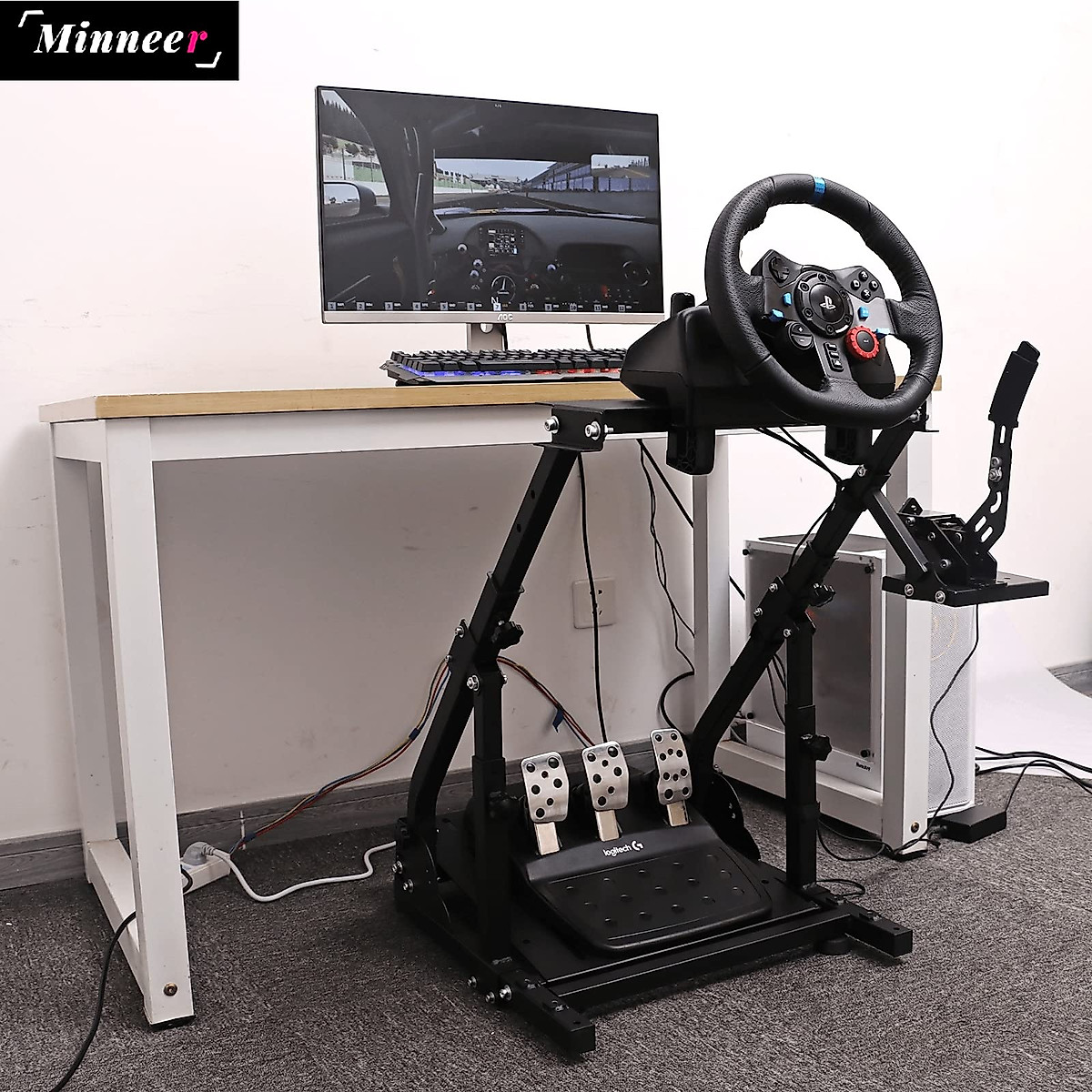 Minneer Racing Steering Wheel Stand with Pro Reinforced Parts Fit for Logitech G25,G27,G29,G920 Gaming Racing Simulator Cockpit Wheel, Pedals Not Include
