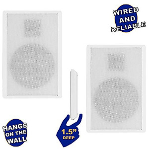 Acoustic Audio by Goldwood SLM1W Mountable On Wall Slim Speakers Home Theater Wired Pair Pack, White
