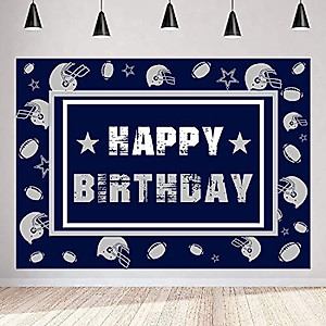 Football Backdrop for Birthday Party, 7x5ft/2.1x1.5m New Vinyl, Blue and White Gray Helmet Stars Photography Background, Sports Fans Party Decor Supplies Banner Photo Shooting Props BJZYST203