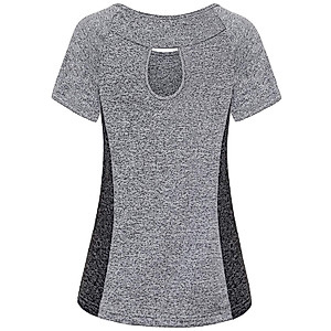 MISS FORTUNE Womens Exercise Tops Short Sleeved Moisture Wicking Atheltic T-shirt Plus Size Gym Shirts for Yoga Grey Pilates Clothes Medium