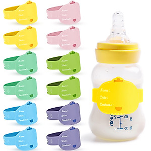 Baby Bottle Labels for Daycare 12 Pieces Reusable Silicone Daycare Labels Original Daycare Waterproof Water Bottle Name Bands Writable Baby Bottle Name Labels Tags Day Care Essentials, 6 Colors