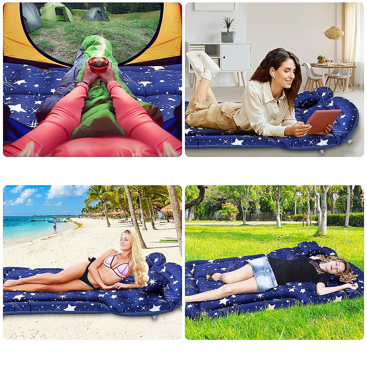 YEPLINS SUV Air Mattress Camping Bed Cushion Pillow, Inflatable, Car Portable Bed Back Seat (Starry Blue)