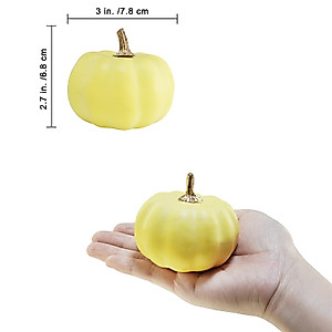 Winlyn 12 Pcs Small Artificial Yellow Pumpkins Fall Harvest Pumpkins Decorative Pumpkins Foam Pumpkins for Gifts Baby Shower Wedding Halloween Thanksgiving Table Centerpiece Mantel Bowl Décor
