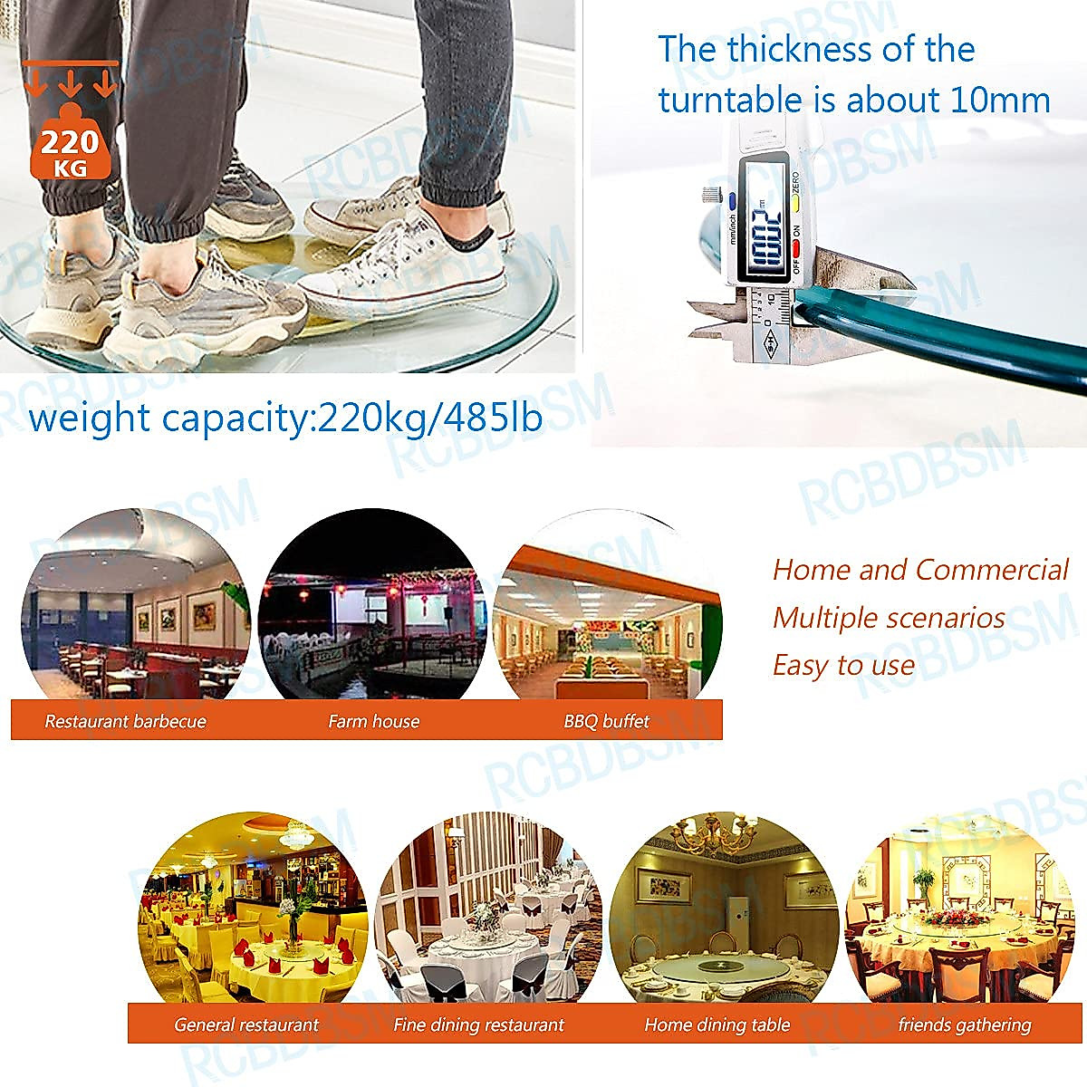 Round Lazy Susan Turntable 24/28/31/35/39/43/47 inch, Tempered Glass Rotating Tray, for Kitchen, Restaurant, Dining Table, Easy to Share All Food,Gold-60cm/23.6in