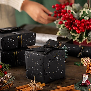 MAYPLUSS Wrapping Paper Roll - 17Inch x 16.5Feet - Luxury Thick Black Gold Foil Flakes Marvelous Satin Texture Matte Gift Wrap Paper for Graduation, Aniversary, Halloween Day, Birthday, Christmas