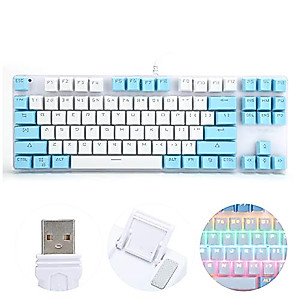 Zyyini Bindpo Mechanical Keyboard, 87-Keys Computer Gaming Keyboard with Color Mixed Backlight, USB Wired Keyboard for Desktop ComputerLaptopOffice, Plug and Play (White Blue)