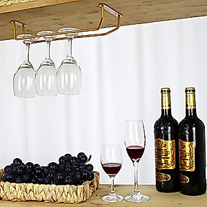 Casaphoria Set of 2-10-Inch Long, Wine Glass Rack, Wire Hanging Rack, Wine Glass Hanging Rack, Wire Wine Glass Hanger Rack, Stemware Rack, Under Cabinet, Brass Finish