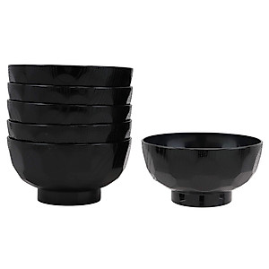 Ebros Gift Japanese Contemporary Black Lacquer Ridged Bowls For Rice Miso Appetizer Soup 4.5" Diameter Made In Japan Decorative Bowl Set of 6 Lacquered Serveware For Restaurants Home Kitchen Gifts