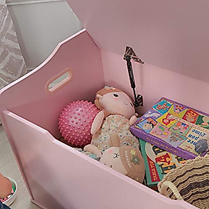 KidKraft Austin Wooden Toy Box/Bench with Safety Hinged Lid - Pink, Gift for Ages 3+, Amazon Exclusive