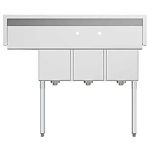KoolMore - SC121610-12R3 3 Compartment Stainless Steel NSF Commercial Kitchen Sink with Drainboard - Bowl Size 12" x 16" x 10", Silver