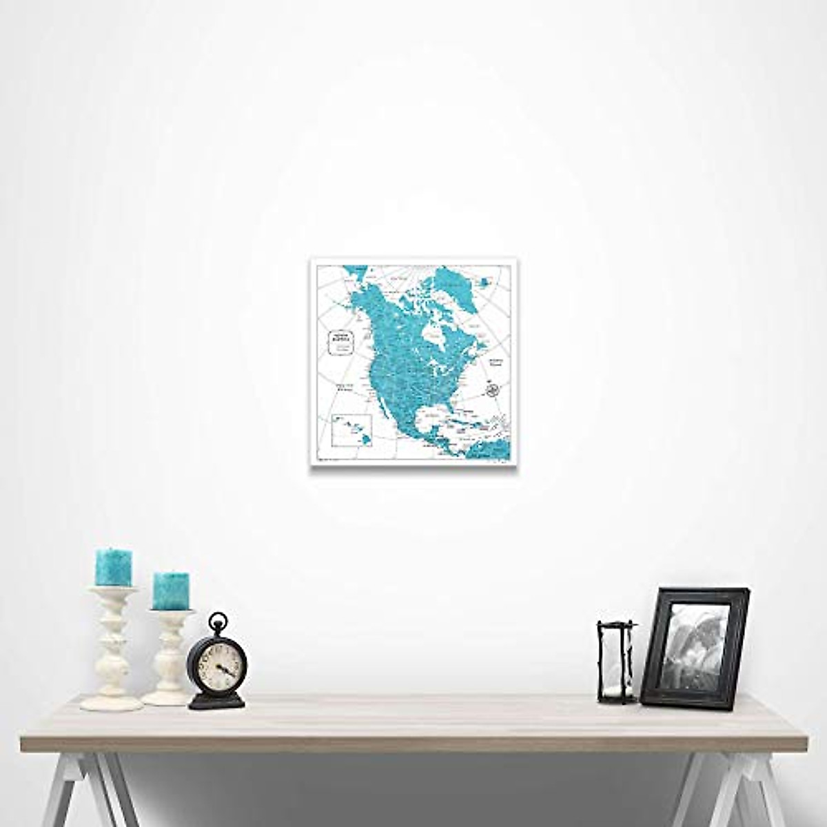 Push Pin North America Map Board - With Push Pins to Mark North America Travel - Handmade in Ohio, USA - Design: Teal Color Splash