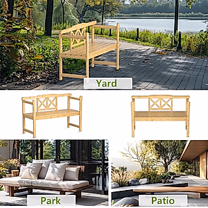 Outdoor Bench, 4 ft Patio Wooden Bench, Weatherproof Sturdy Wood Frame Garden Bench, 2-Person Loveseat with Armrests and Backrest, 800Lbs Weight Capacity, for Porch, Entryway - 22"D x 47.5"W x 34"H