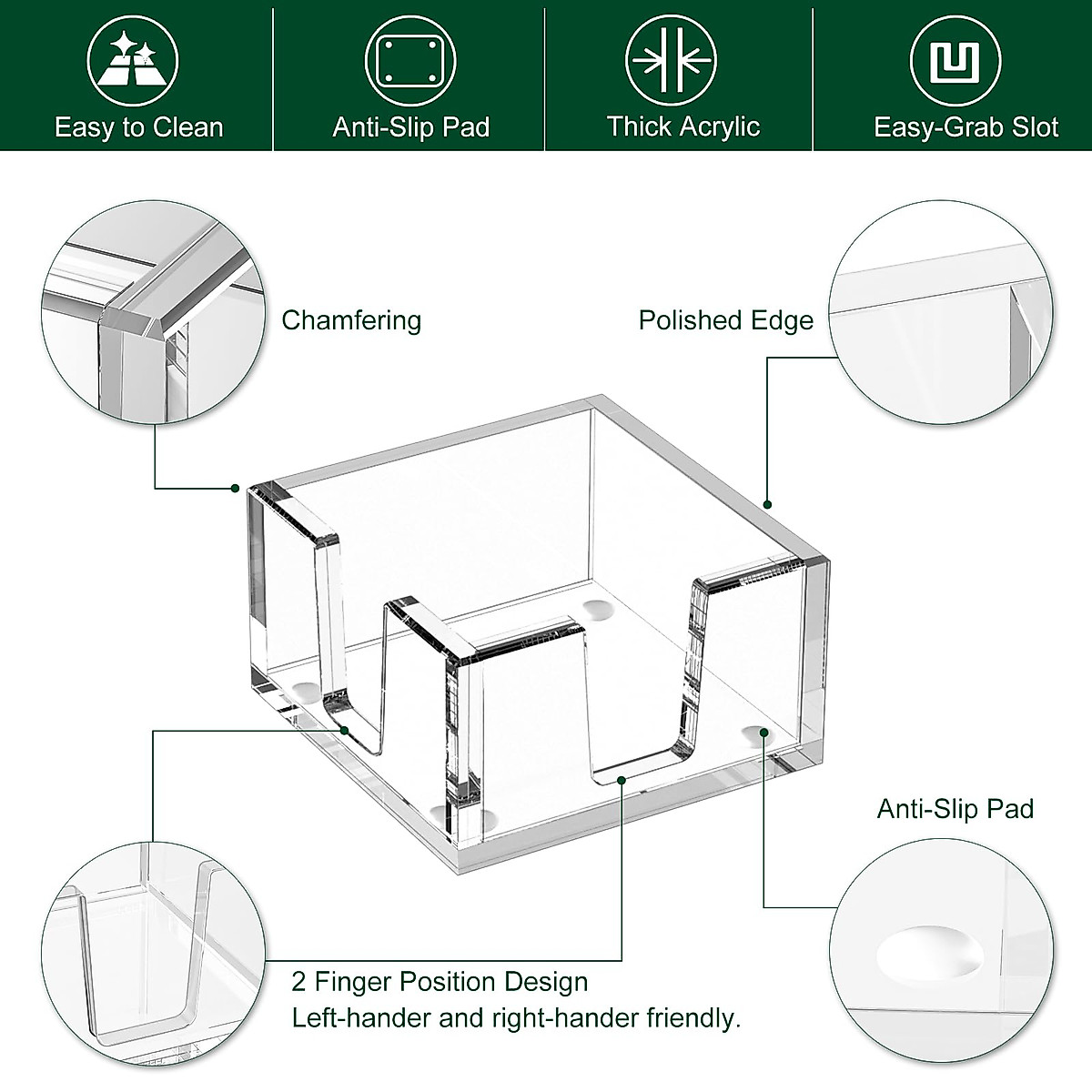BOSSCASA Acrylic Sticky Note Holder, Self-Stick Note Pad Holder W/O Pads - Note Dispenser Memo Pad Holder Desk Organizer for School Office Home (3''x3'' Clear - 2 Pack)