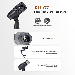 SENWOSI 7 Piece Metal Wired Dynamic Drum Mic Kit Kick bass, Tom/Snare Drum and cymbal mics for Performing and Recording Drummers - Comes with, Stand, Thread clamp, etc（G-7）