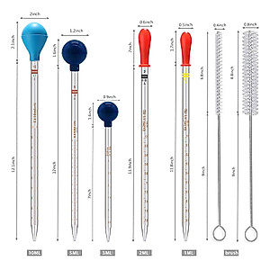 Thick Glass Graduated Dropper Pipettes with Caps Set of 5(1ml 2ml 3ml 5ml 10ml)