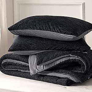 Bedsure Queen Comforter Set - Cooling and Warm Bed Set, Charcoal Black Reversible All Season Cooling Comforter, 3 Pieces, 1 Queen Size Comforter (88"x88") and 2 Pillow Cases (20"x26")