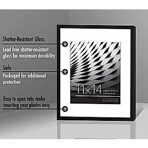 Americanflat 11x14 Picture Frame in Black - Thin Border 8x10 Picture Frame with Mat or 11x14 Frame Without Mat - Shatter Resistant Glass - Horizontal and Vertical Formats for Wall