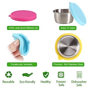 Ecurfu Salad Dressing Containers To Go, 3x1.5 oz Small Condiment Containers with Lids, 18/8 Stainless Steel Dipping Sauce Cups Set Leakproof, Fits in Kids Bento Box for Lunch, Picnic and Travel