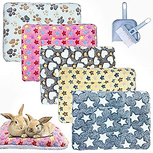Irieiply 5 PCS 16"x12"x 2" Ultra Soft Cat Bunny Guinea Pig Hamster Bed Mats Small Animal Sleeping Bedding Pads with Cleaning Dustpan Brush, Cozy Rabbit Winter Sleep Cage Thickened Bed