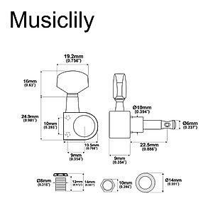 Musiclily Pro 6-in-line 15:1 Ratio 2-Pin Full Sealed Machine Heads Tuners Tuning Pegs Keys with Hex Button for SQ Strat Tele Style Electric Guitar, Black