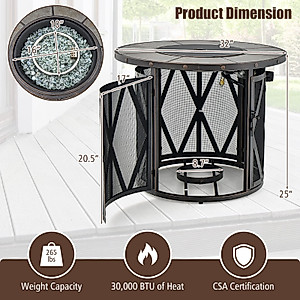 Giantex 32" Propane Fire Pit, 30,000 BTU Round Outdoor Fire Pit Table with Lid, PVC Cover, Glass Stones, CSA Approved, 2-in-1 Ignition Gas Fire Table for Outside Patio Garden Backyard Deck, Black