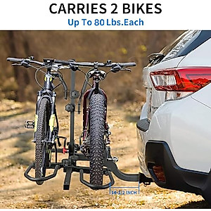 WEIZE Hitch Bike Rack, Wobble Free Smart Tilting Folding Bicycle Car Racks for Standard, Fat Tire and Electric Bike, 2-Bike 160 lbs Capacity, 2-inch Receiver