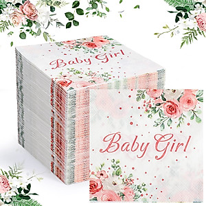 100PCS Baby Girl Napkins Disposable Baby Shower Napkins for Girl Baby Shower Paper Beverage Napkins Baby Girl Shower Party Decorations for Gender Reveal, Birthday, Bridal Shower Party Table Supplies